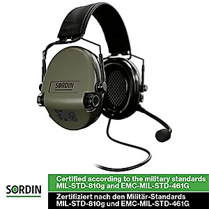 Sordin Supreme MIL CC Slim Active Ear Defenders - Leather Band & Foam Kits - Nexus Radio Downlead - Green Ear Muffs