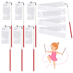 HyDren 6 Pieces Gymnastics Ribbon Rhythmic Dancing Streamers Praise Ribbon Dancer Wand Twirling Baton for Adults Kids Ribbon Streamers for Talent Shows Artistic Dancing(6 Pieces)