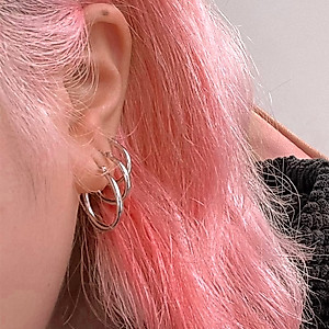 Milacolato Sterling Silver Hoop Earrings Set 2mm Thin Hoop Earrings 18K White Gold Plated Click-Top Huggie Hoops Earrings Small Medium Large Hoop Earrings for Women 13/15/20mm