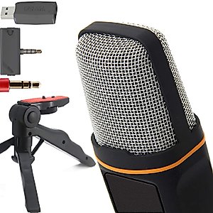 ZaxSound Professional Cardioid Condenser Microphone with Tripod Stand for PC, Laptop, iPhone, iPad, Android Phones, Tablets, xBox and YouTube Recording, Black