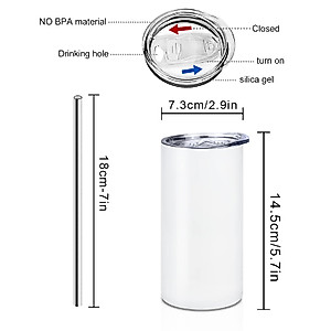 Amgkonp 6 Pack 12OZ Sublimation White Blank Straight Tumblers for Kids,Stainless Steel Double-Wall Vacuum Cups with Lids,Metal Straws,Individually Boxed,Sublimation Coating for Heat Press