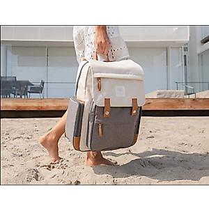 Huggleboo Diaper Backpack - Waterproof Canvas Baby Bag with Wipes Pocket Stroller Straps Changing Pad and Laptop Pocket - Unisex Maternity Travel Nappy Bag for Moms Dads Boys and Girls - Beige/Grey