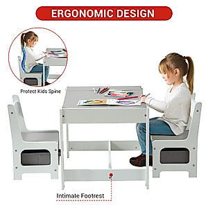 GarveeHome 4-in-1 Kids Activity Table Set, Kids Table and Chair Set with/Storage, Removable Tabletop, Chalkboard, 3-Piece Toddler Furniture Set for Art, Crafts, Drawing, Reading, Playroom