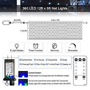 JMEXSUSS 360 LED 12ft x 5ft Halloween Net Lights, Connectable Orange Net Lights Outdoor Mesh Lights with Remote, 8 Modes Plug in Orange Halloween Lights for Bushes Shrubs Halloween Decorations