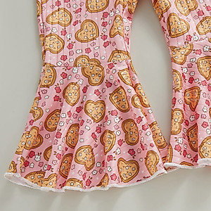 2Pcs Toddler Baby Girls Valentine's Day Outfits Letter Print Sweatshirts Pullover Tops Heart Print Flare Pants Clothes (Pink, 2-3 Years)