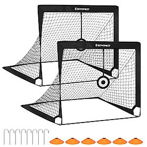 SONGMICS Kids Soccer Goals for Backyard, 4x3 ft Portable Soccer Nets Training Equipment, with Targets and Training Cones, Toddler Soccer Goal with Carrying Bag, for Field, Black USZQ422B01