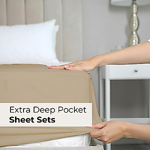 Extra Deep Pocket Queen Sheets - 4 Piece Breathable & Cooling Bed Sheets - Hotel Luxury Bed Sheet Set - Soft, Wrinkle Free & Comfy - Easily Fits Extra Deep Mattresses - Deep Pocket Cream Sheets Set