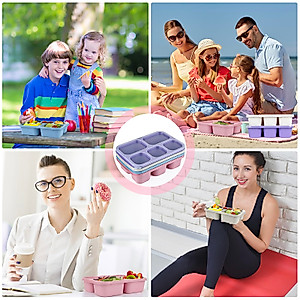 MaMix Bento Box Adult Lunch Box, 5 Compartment Bento Box for Adults 4 Pack, Reusable Stackable Snack Containers for Kids Adults with Utensils, for School, Work, and Travel (Wheat)