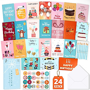 Taja Happy Birthday Cards Bulk, 24 Pack, 4x6 Inches Assorted Blank Birthday Cards with Envelopes & Box, Bulk Birthday Cards Set for Kids, Friends, Family and Office - Multicolor