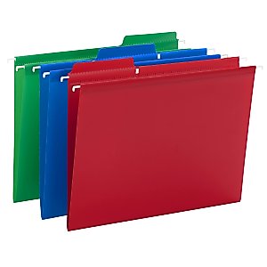 Smead Poly FasTab Hanging File Folder, 1/3-Cut Tab, Letter Size, Assorted Primary Colors, 18 per Box (64028)