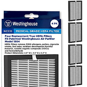 Westinghouse Air Purifier True HEPA Filter Replacement Compatible with 1804 Model (Set of 4)