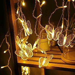 Cynzia Butterfly Curtain Lights, 8 Modes 48LED Twinkle String Light with Remote 4.9FT USB Powered Window Fairy Light, Decorative Lights for Bedroom, Party, Wedding, Holiday, Christmas (Warm White)