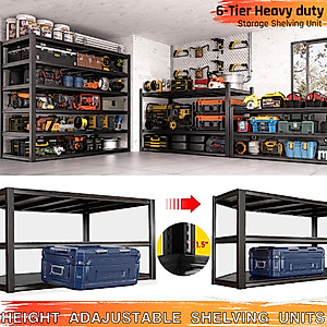PMKES 6-Tier Heavy Duty Garage Shelving Unit, 52" W x 84" H x 24" D Garage Storage Shelves, Adjustable Industrial Shelving, Commercial Metal Shelf Rack for Warehouse, Pantry, School, Shop, Basement