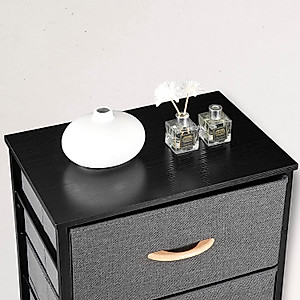 Oteymart Storage Drawers with 4 Drawers, Fabric Tower Organizer Unit for Bedroom,Living Room, Nurseries,Closet, Clothes, Steel Frame,Wood Top, Easy Pull Wood Handles Bins, Dark Gray