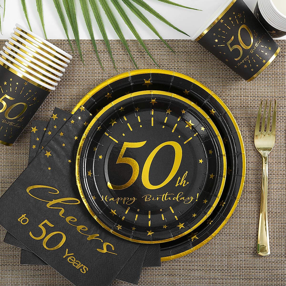HOMIX 50th Birthday Plates and Napkins and Cups Sets Serves 30, 9" Dinner Paper Plates 7" Dessert Paper Plates 9 oz Cups 3 Ply Napkins 50th Birthday Party Supplies and Decorations for Men and Women
