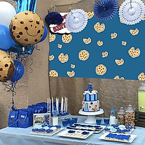 Rcoaror Cookie Birthday Backdrop Blue Monster 1st Birthday Party Background Our Little Cookie is Turning One Banner Kids Boys Cake Table Decorations Cookies and Milk Props 71X47inch