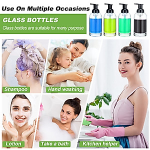 Eccliy 4 Pack 13 Oz Clear Glass Jar Soap Dispenser with Foaming Pump, Clear Thick Hand Liquid Dish Soap Dispenser Round Bottles for Bath Home Kitchen Oil Lotion(Clear)