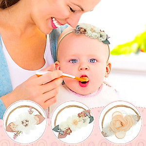 Jutom 6 Pcs Baby Girl Flower Headbands Nylon Floral Crown Elastic Hairband Elastic Baby Headbands Hair Band Handmade Bow for Newborn Photography Prop Infant Toddler Hair Accessories