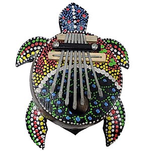 Turtle Kalimba Coconut Shell Body Amplify Sound Steel Tines Resonant Sound Amazing Clear Musical Notes - Soothing Tones Can Be Played for Meditative Calm and Relaxation Unique Coastal Décor (Dot Art)