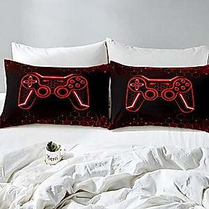 jejeloiu Gamer Bedding Set for Kids Boys Girls Gaming Honeycomb Comforter Cover Set Twin Size Video Game Duvet Cover Bedroom Decor Red Geometric Bedspread Cover Bedding Collection 2Pcs