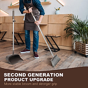 Jekayla 54" Long Handled Broom and Dustpan Set - Perfect Dust Pan and Brush Combo for Efficient Cleaning, Brown