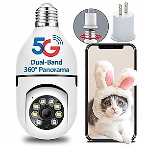 OwLUCK 3MP Light Bulb Security Camera 360° Wifi Outdoor & Indoor 5g-2.4ghz,Optiguard Light Bulb Camera Color Day&Night,Light Socket Security Camera Motion Detection,Wireless & Easy To Install