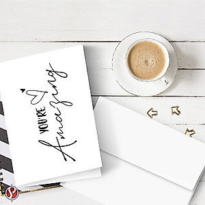 “You’re Amazing” Greeting Cards and Envelopes – Elegant Fold Over Greetings of Appreciation, Encouragement and Thanks for Friends and Family – Blank Inside | 4.25 x 5.5” (A2 Size) | 10 per Pack