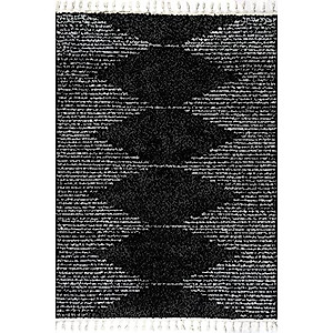 nuLOOM Sadie Moroccan Diamond Tassel Shag Area Rug, 3' x 5', Black