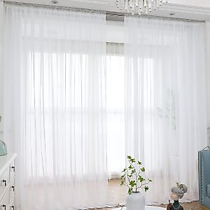 LONGTAI Windows Sheer White Curtains 84 Inches Long 2 Panels White Sheer Curtains Basic Rod Pocket Panel for Bedroom Children Living Room Yard Kitchen (White, 52" W x 84" L | 2 pcs)