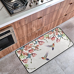 Hummingbird Kitchen Mats 39 X 20 Inch Butterfly Kitchen Floor Mat Anti Fatigue Comfort Kitchen Rug Non Slip Oil Stain Carpet for Home Bath Outdoor Decor