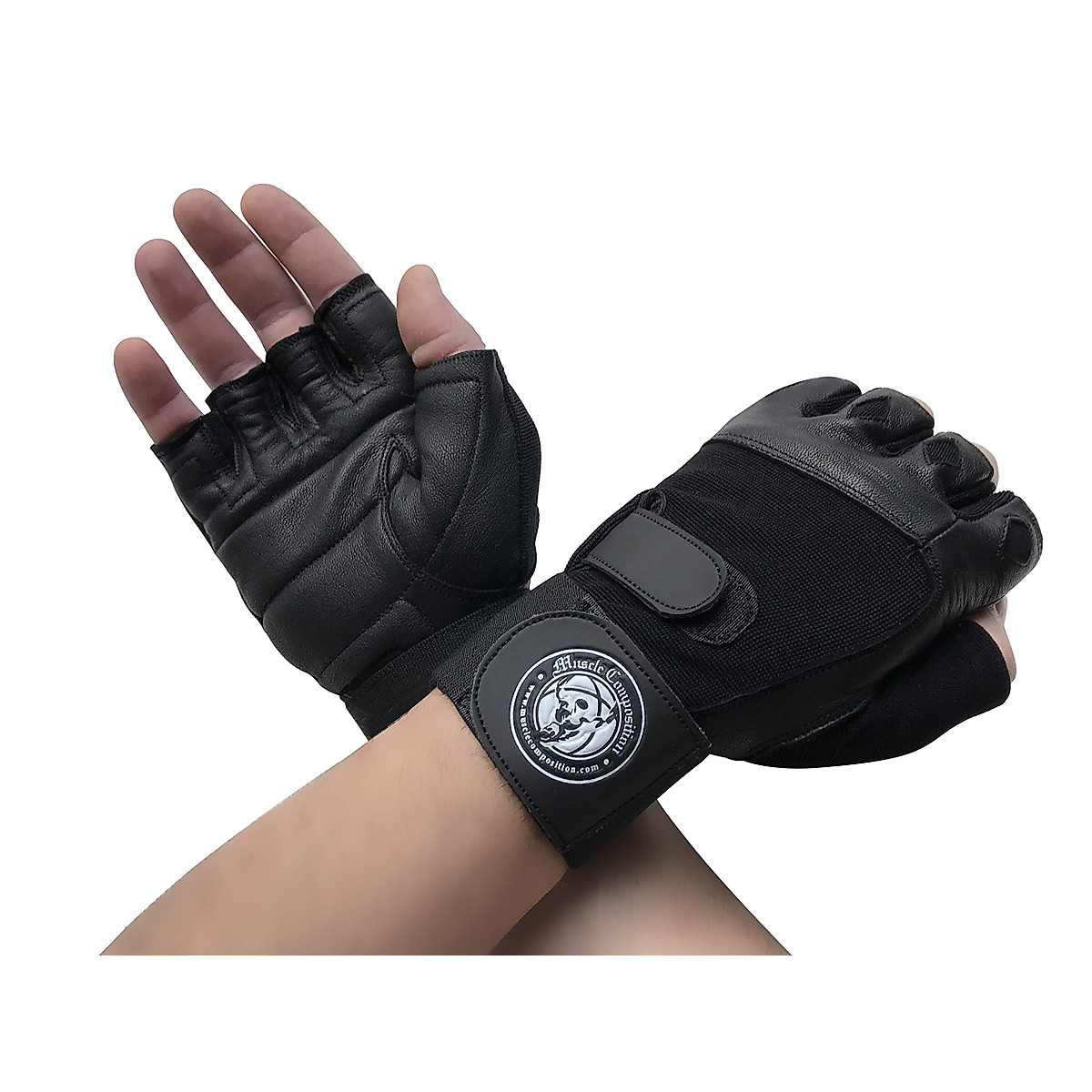 Muscle Composition Gym Gloves with Wrist Support for Gym Workout, Crossfit,Weightlifting Black/White. Premium Quality Materials. (Black, X-Large)