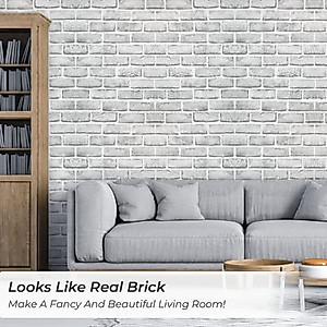 Coavas Peel and Stick Wallpaper Brick 17.7x118.1 Inches White Gray Removable Wallpaper Peel and Stick Self Adhesive Faux Brick for Bedroom Backsplash Laundry Room Accent Walls