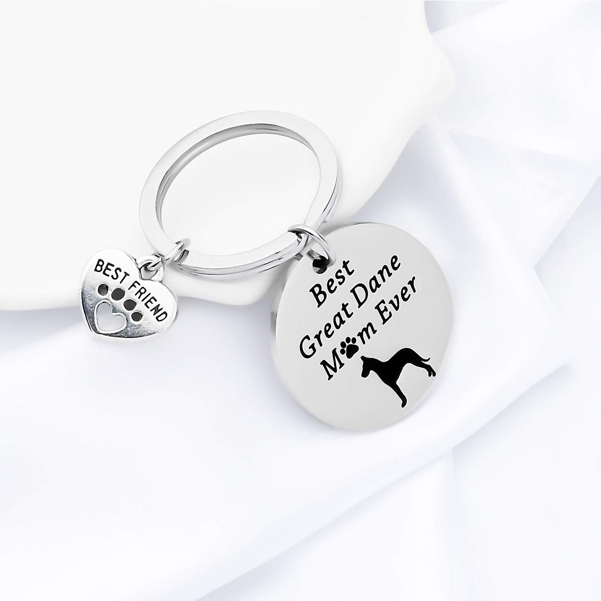 FUSTMW Great Dane Lover Gifts Best Great Dane Mom Ever Keychain Great Dane Mom Gifts for Dog Owners (silver)