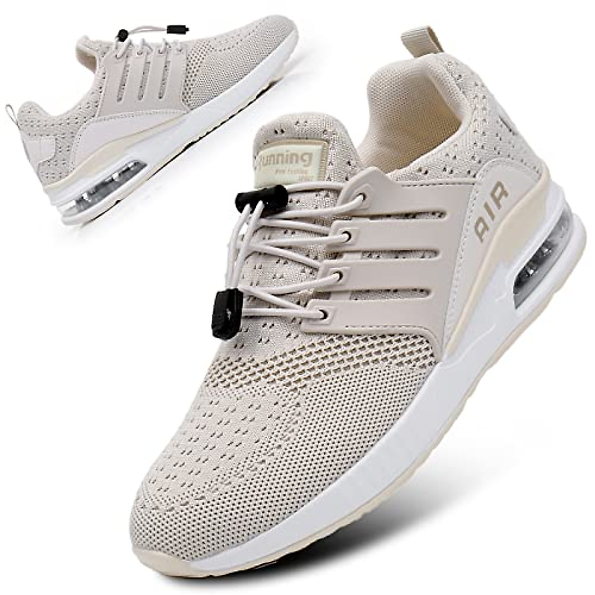 BOGOVER Womens Lightweight Air Running Shoes, Breathable Gym Jogging Running Tennis Sneakers with Air Cushion,No Tie (Khaki, 8)