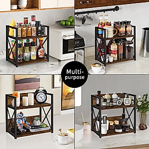 YINMIT Coffee Bar Accessories Organizer, Spice Rack Organizer, Wooden Kitchen Counter Shelf, 2 Tier Coffee Organizer Station for Countertop, Coffee Condiment Rack for Mugs, Cups, Cream, Syrup (Medium)