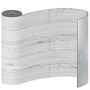 Freshtour Vinyl Flooring Roll, Wood Grain Peel and Stick Floor Tiles 23.6"x 393.7"/64 Sq.Ft, Wear-Resistant and Waterproof Vinyl Plank Flooring for Bedroom Living Room Kitchen RV Office, Light Gray