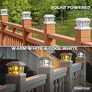 SIEDiNLAR Solar Post Cap Lights Outdoor, Aluminum Glass 2 Modes Edison LED Bulbs for 4x4 5x5 6x6 Vinyl Wooden Posts Deck Fence Patio Decor, Warm White/Cool White Lighting 6 Pack (White)