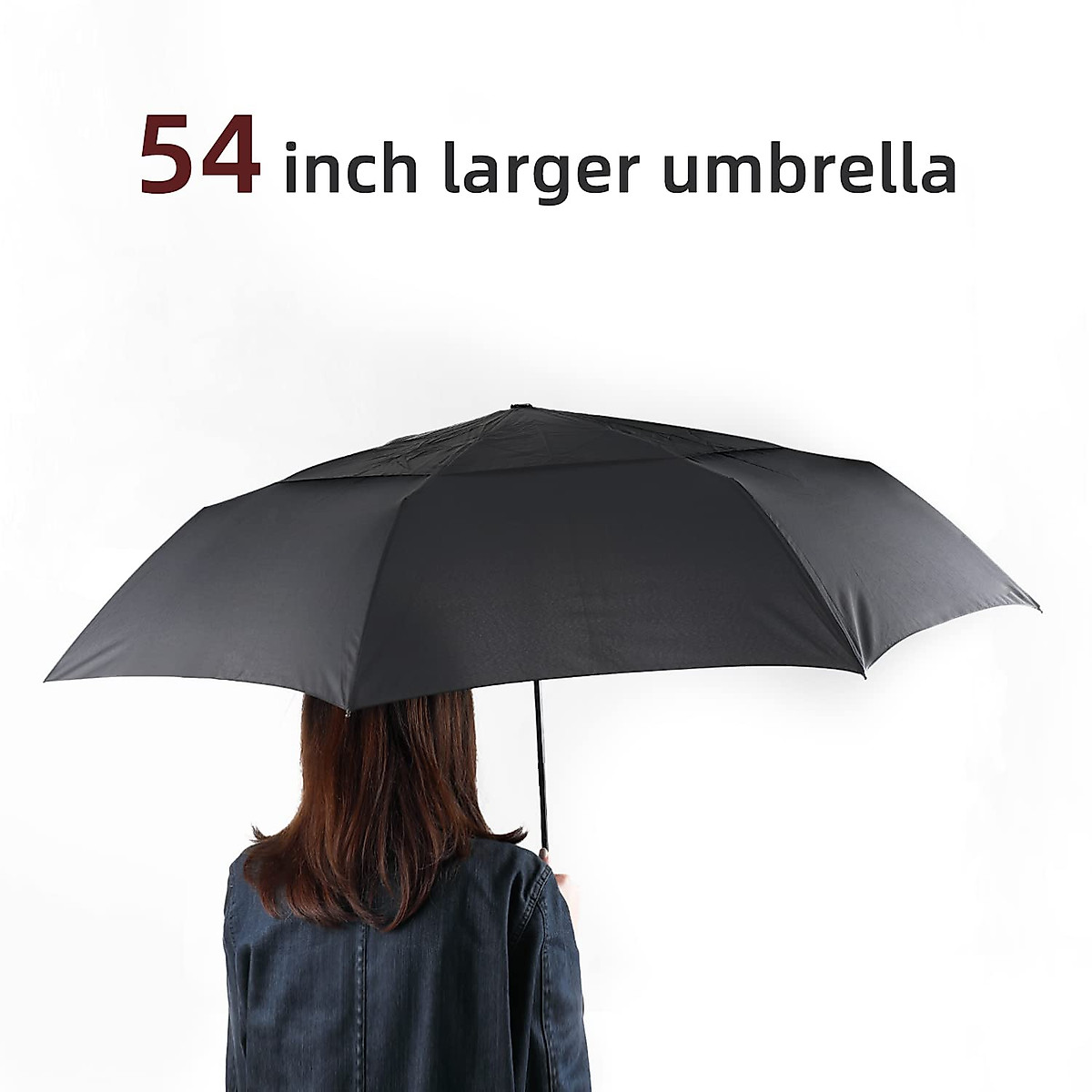 Nothers Travel Umbrella 54Inch, Windproof Umbrella,Rain Umbrellas，Large Umbrella,Strong and Portable，Golf 210T Vented for Men and Women，Wooden Handle by Pattecor(Black)