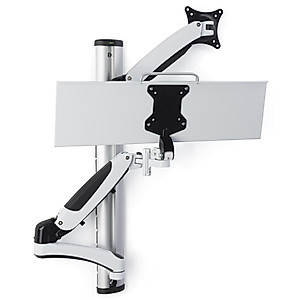 Displays2go Monitor Desk Mount Stands, Aluminum, Adjustable Height – Silver (VMSSWWMA27)