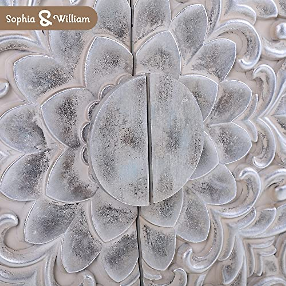 Sophia & William Accent Storage Cabinet with 2 Doors, Distressed Decorative Cabinet Storage Organizer with Wood Frame and Silver Embossed Pattern for Entryway Hallway Lvinig Room