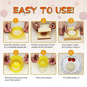 Sandwich Cutter and Sealer, 10 PCS Decruster Sandwich Maker for Kids, Bread Sandwich Decruster Pancake Maker DIY Cookie Cutter for Boys and Girls Lunch Lunchbox and Bento Box(Red & Yellow)