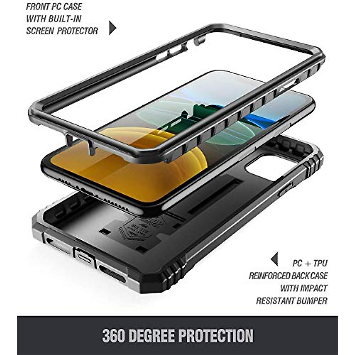 Poetic iPhone 11 Rugged Case with Kickstand, Full-Body Dual-Layer Shockproof Protective Cover, Built-in-Screen Protector, Revolution Series, for Apple iPhone 11 (2019) 6.1 Inch, Black