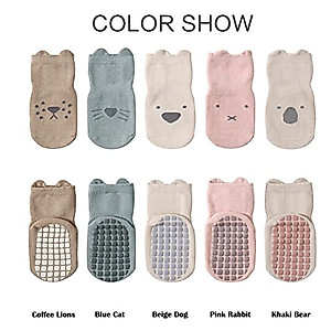 Exegawe Toddler Non Slip Socks, Cute Baby Socks with Grips Crew Socks 5 Pairs(S/6-12m)