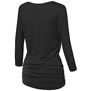 Made By Johnny MBJ WT1036 Womens V Neck 3/4 Sleeve Dolman Top with Side Shirring M Black