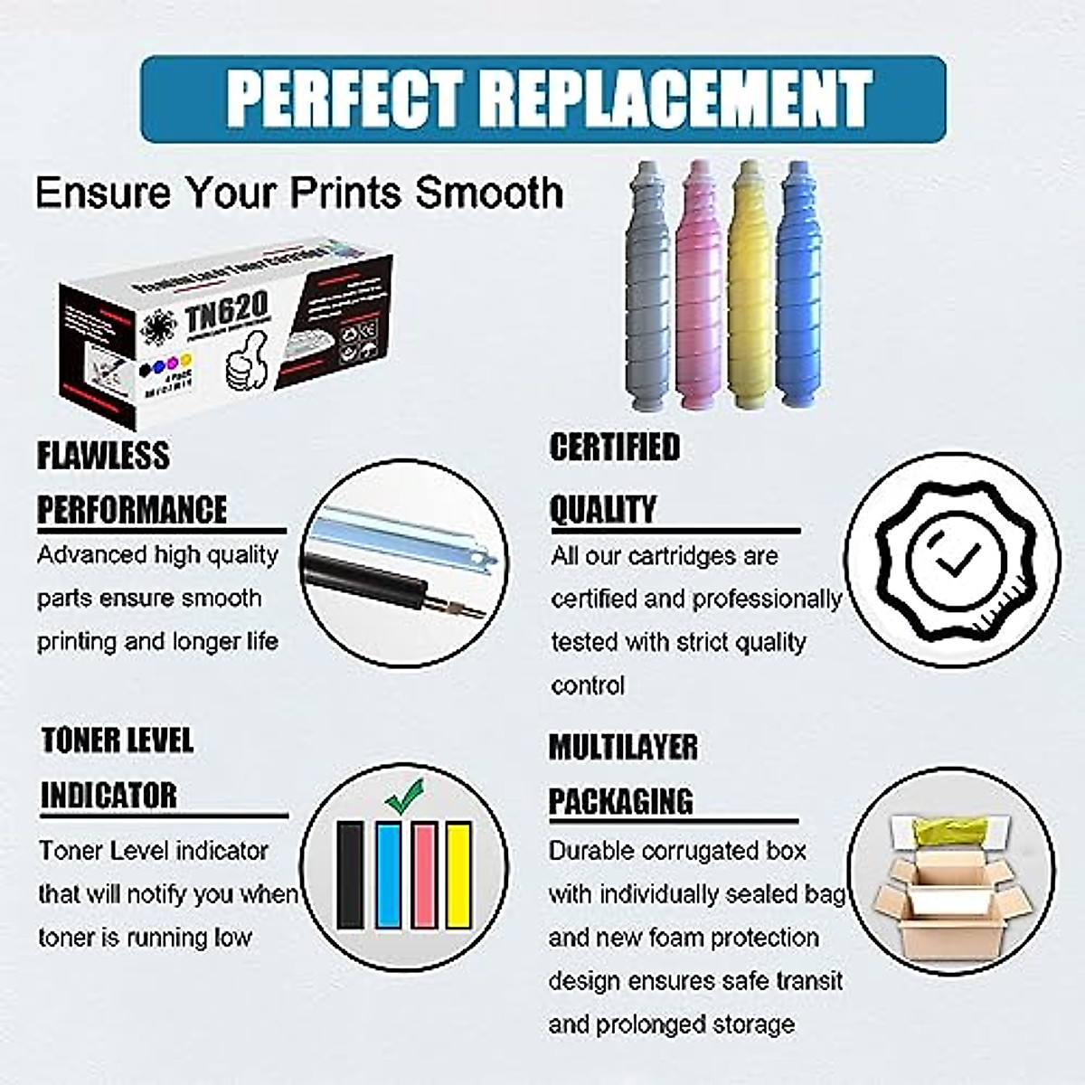 RIOMAN TN620 Toner Cartridge Compatible with Chip Replacement for Konica Minolta High Yield Compatible for Konica Minolta C1060L C1070L C2060S C3070L Toner Printers 1 Black Pack
