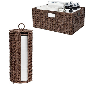 GRANNY SAYS Bundle of 1-Pack Toilet Paper Storage Stand & 1-PackExtra Large Wicker Storage Basket for Organizing