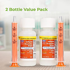 Rite Aid Infants' Dye-Free Ibuprofen Drops, Berry Flavor, 50 mg - 2 Value Pack | Infant Pain Reliever | for Babies Ages 6 to 23 Months | Ibuprofen Oral Suspension 50 mg per 1.25 mL | Gluten Free
