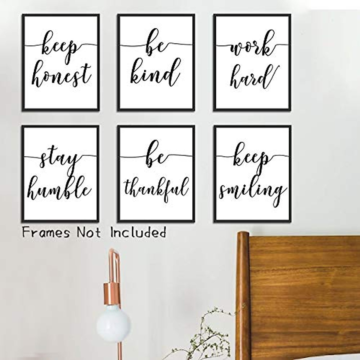 HOMIEVAR Inspirational Wall Art - 6 Pcs Motivational Quotes and Sayings Art Prints for Office, Bedroom, and Home Decor - Work Hard, Be Kind, Stay Humble, Keep Smiling, Keep Honest - No Frame