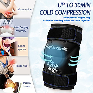 XXL Knee Ice Pack Wrap Around Entire Knee After Surgery, Reusable Gel Ice Pack for Knee Injuries, Large Ice Pack for Pain Relief, Swelling, Knee Surgery, Sports Injuries, 2 Pack (Black)