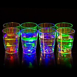 Liquid Activated Multicolor LED Shot Glasses ~ Fun Light Up Shots - 2 oz. - Set of 8
